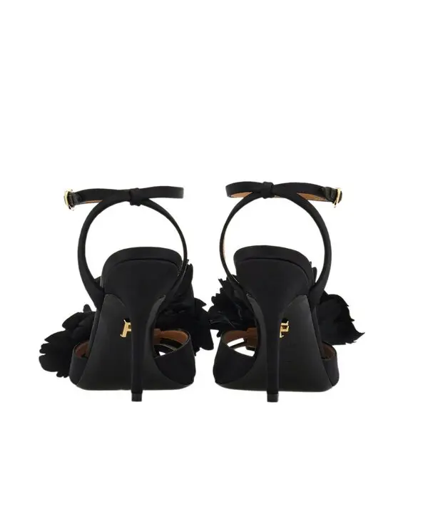 FERRAGAMO Embellished Floral High Heel Sandals - Black