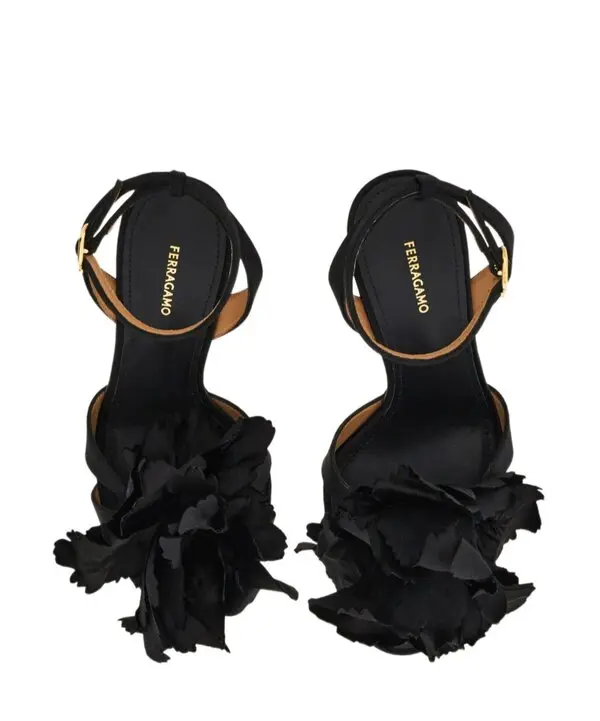 FERRAGAMO Embellished Floral High Heel Sandals - Black