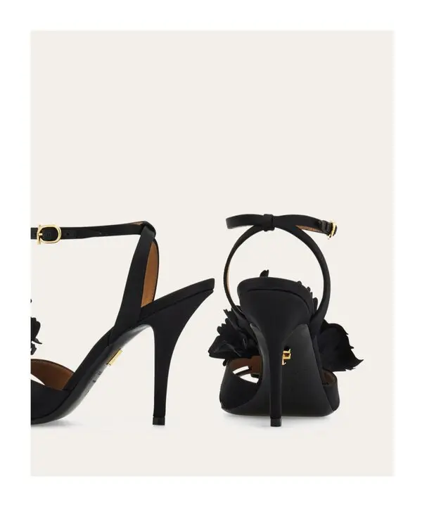 FERRAGAMO Embellished Floral High Heel Sandals - Black