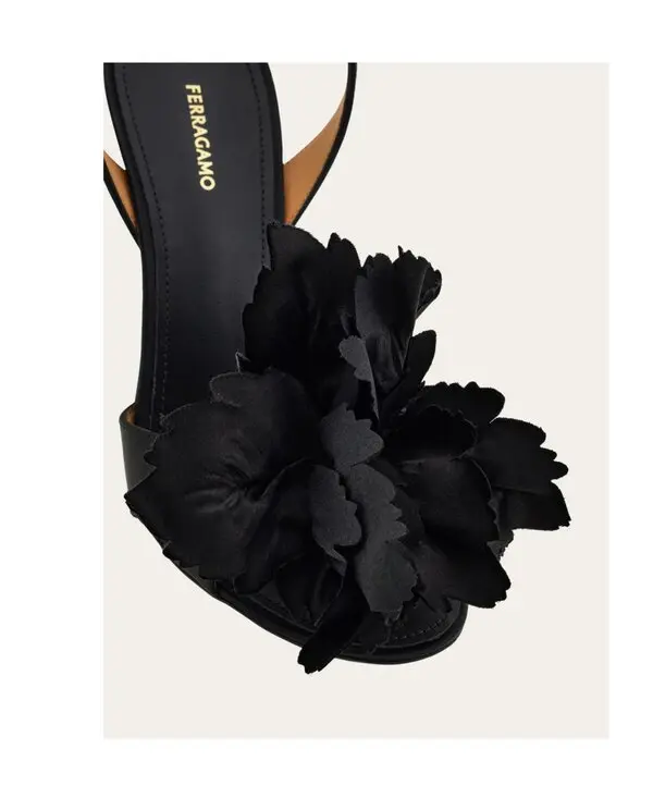 FERRAGAMO Embellished Floral High Heel Sandals - Black