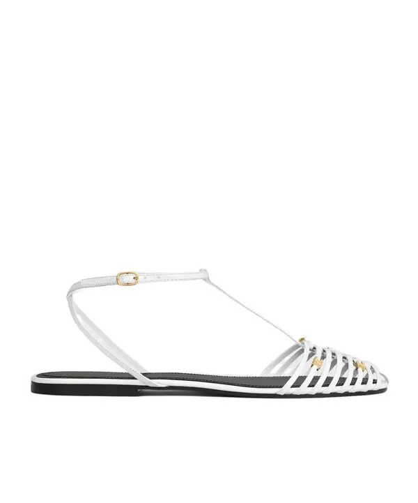 Celine Cage Flat Sandals In Goatskin - White