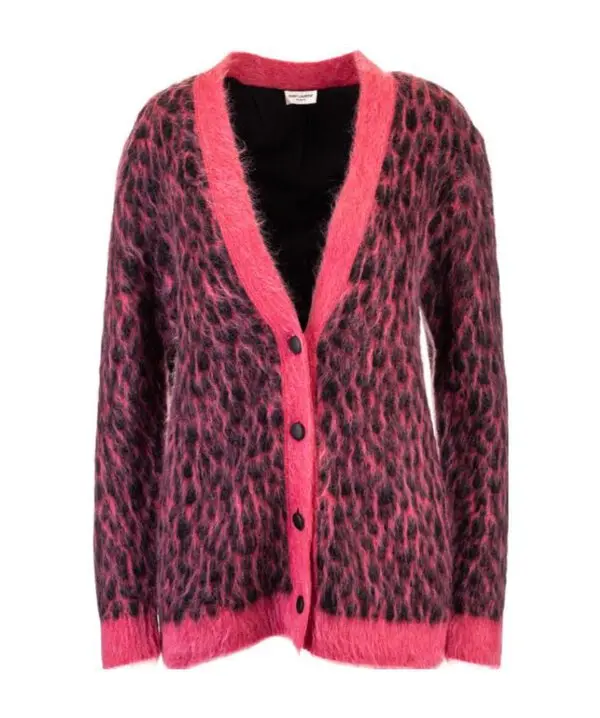 Saint Laurent Leopard Knit Cardigan - Red