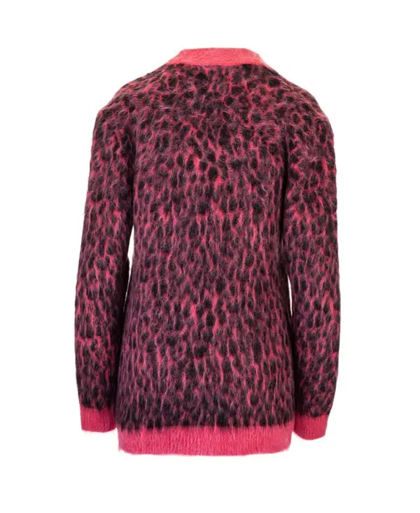Saint Laurent Leopard Knit Cardigan - Red