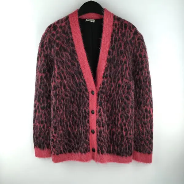 Saint Laurent Leopard Knit Cardigan - Red