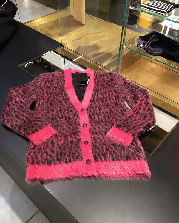 Saint Laurent Leopard Knit Cardigan - Red