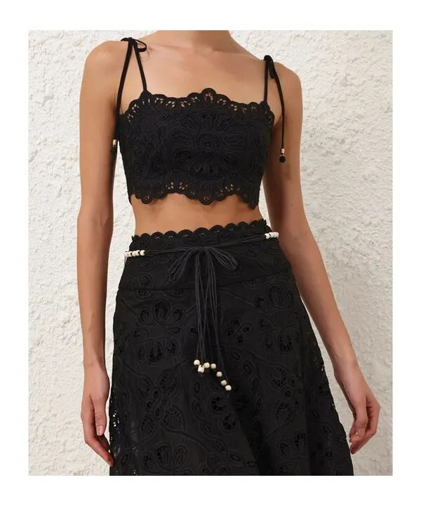 Zimmermann Lace Macramé Crop Top With Scallop Trim