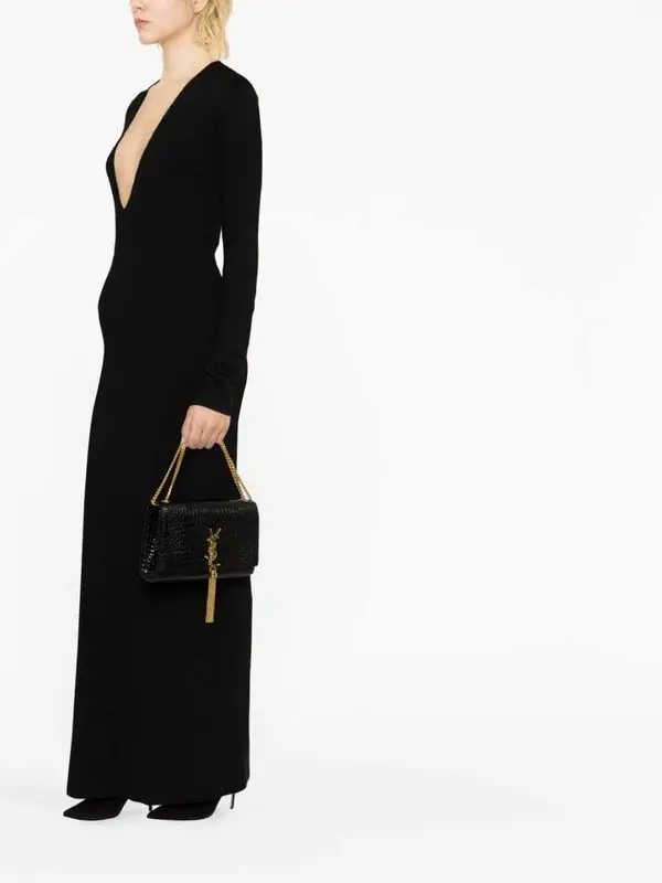 Saint Laurent Long-sleeved V-neck Maxi Dress