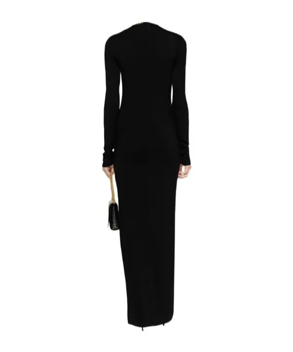 Saint Laurent Long-sleeved V-neck Maxi Dress - No