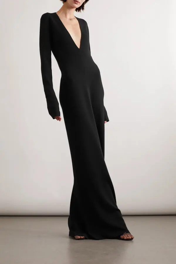 Saint Laurent Long-sleeved V-neck Maxi Dress - No