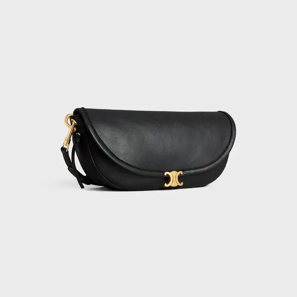 Celine Little Halfmoon Soft Triomphe Bag In Shiny Lambskin - Black