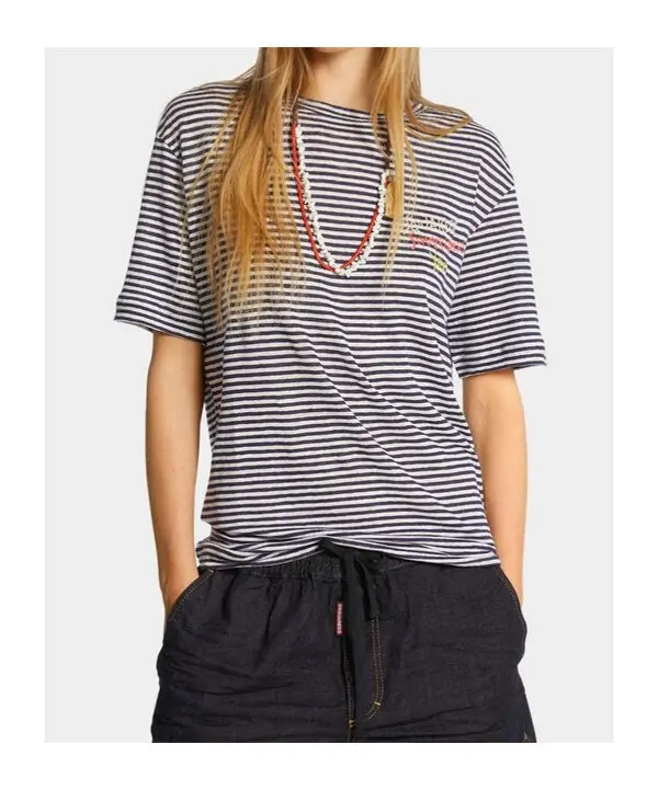 Dsquared2 Striped Crewneck T-shirt With Embroidered Lettering