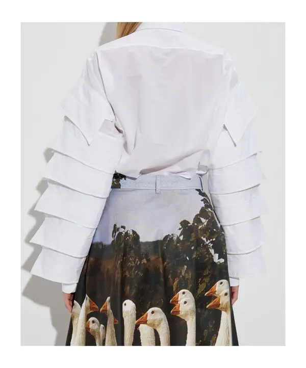 Moschino Flared Curved Hem Shirt With Laminated Sleeves