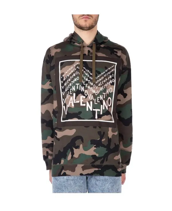 Valentino Garavani Camouflage Logo Print Cotton Blend Hoodie