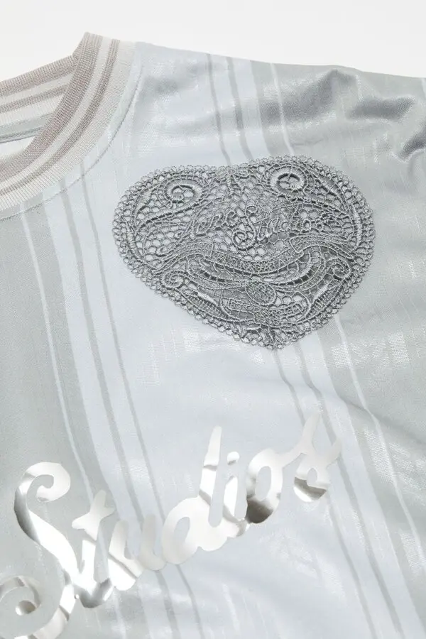 Acne Studios Heart Applique Striped T-shirt - Grey