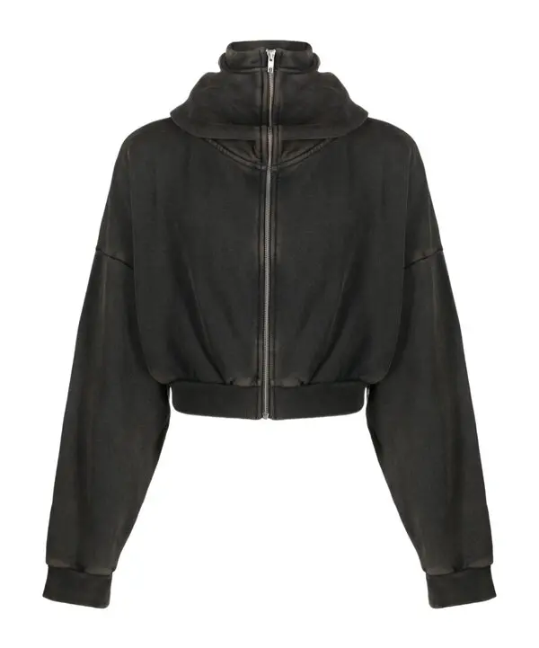 ENTIRE STUDIOS Long Sleeve Cropped Zipped Hoodie - Washed Black