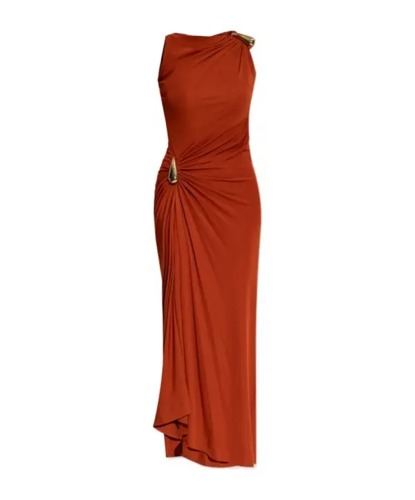 Bottega Veneta Sleeveless Draped Maxi Dress With Asymmetrical Ruffles - Brown