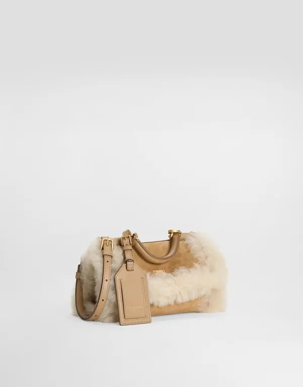 Dolce & Gabbana My Sicily Shearling Tote Bag - Nude