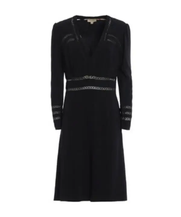 Burberry V-neck Long Sleeve Dress With Pleated Detail