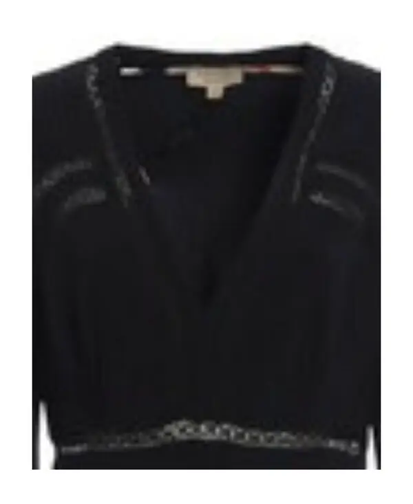 Burberry V-neck Long Sleeve Dress With Pleated Detail
