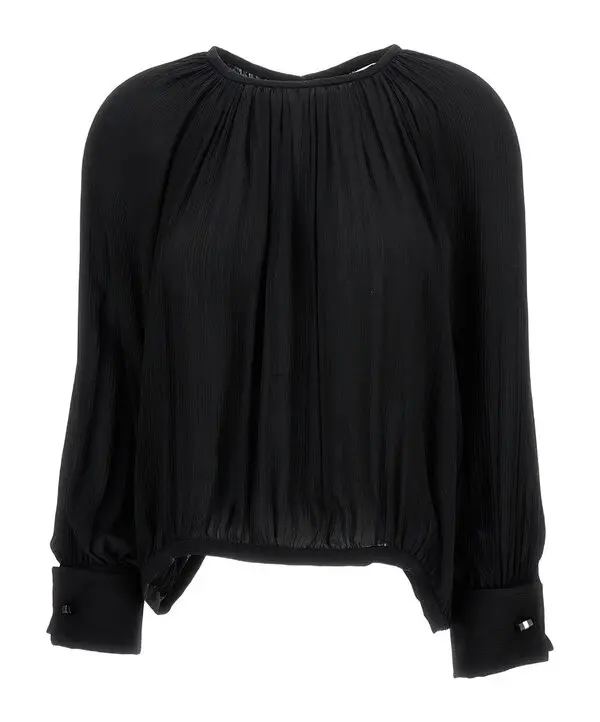Max Mara Crewneck Long Sleeve Top With Asymmetrical Cut And Buttoned Cuffs - Black
