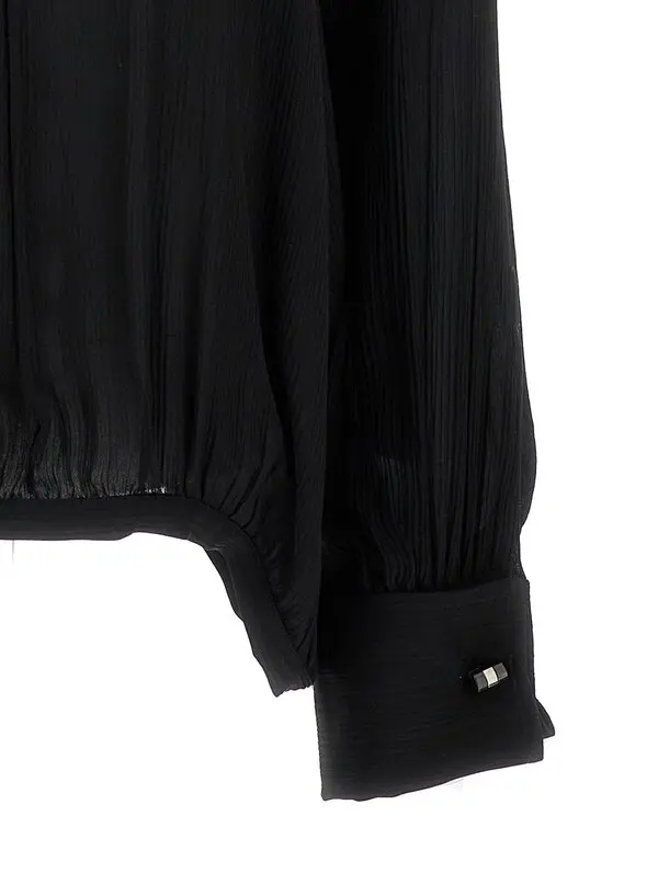 Max Mara Crewneck Long Sleeve Top With Asymmetrical Cut And Buttoned Cuffs