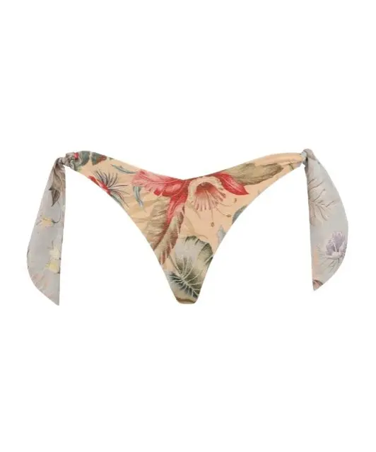 Zimmermann Coco Scarf Tie Bikini Bottoms - Tan Multi-flower Pattern