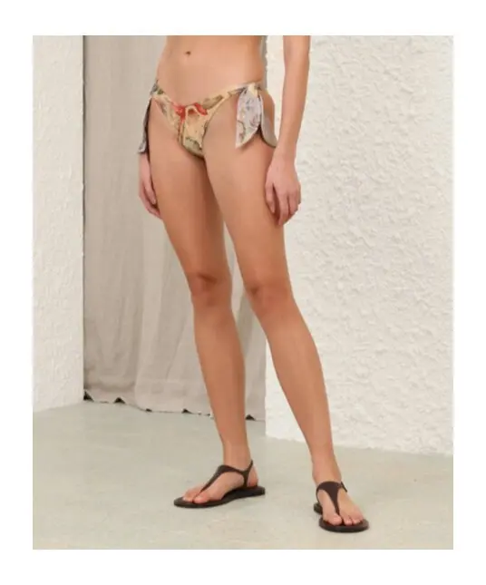 Zimmermann Coco Scarf Tie Bikini Bottoms - Tan Multi-flower Pattern