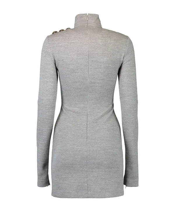 Balmain Turtleneck Long-sleeve Dress With Button Detailing - Gray