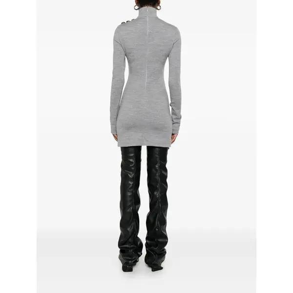 Balmain Turtleneck Long-sleeve Dress With Button Detailing - Gray