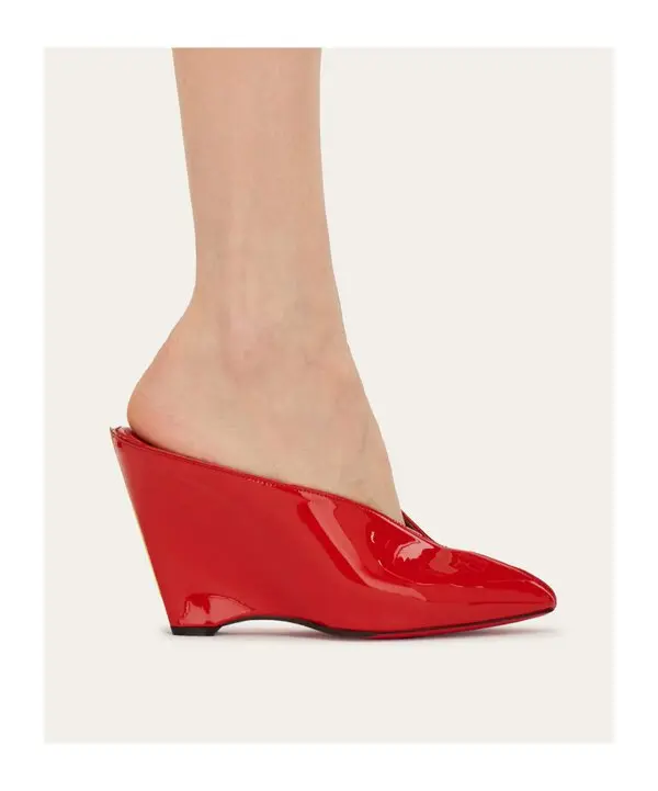 FERRAGAMO Peep-toe Patent Leather Mules - Flame Red