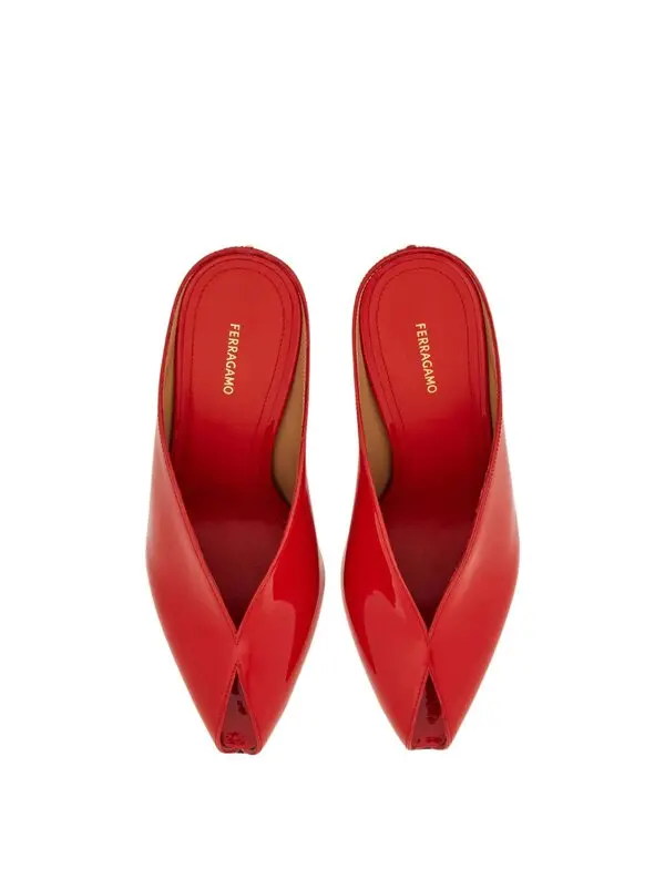 FERRAGAMO Peep-toe Patent Leather Mules - Flame Red