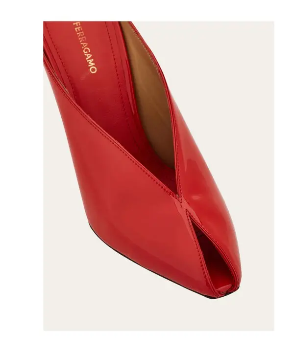 FERRAGAMO Peep-toe Patent Leather Mules - Flame Red