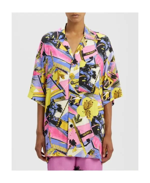 Palm Angels Allover Graphic Printed Oversized Bowling Shirt