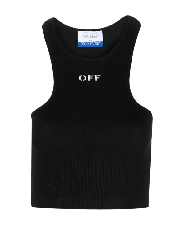 Off-White Off" Logo Cropped Ribbed Tank Top