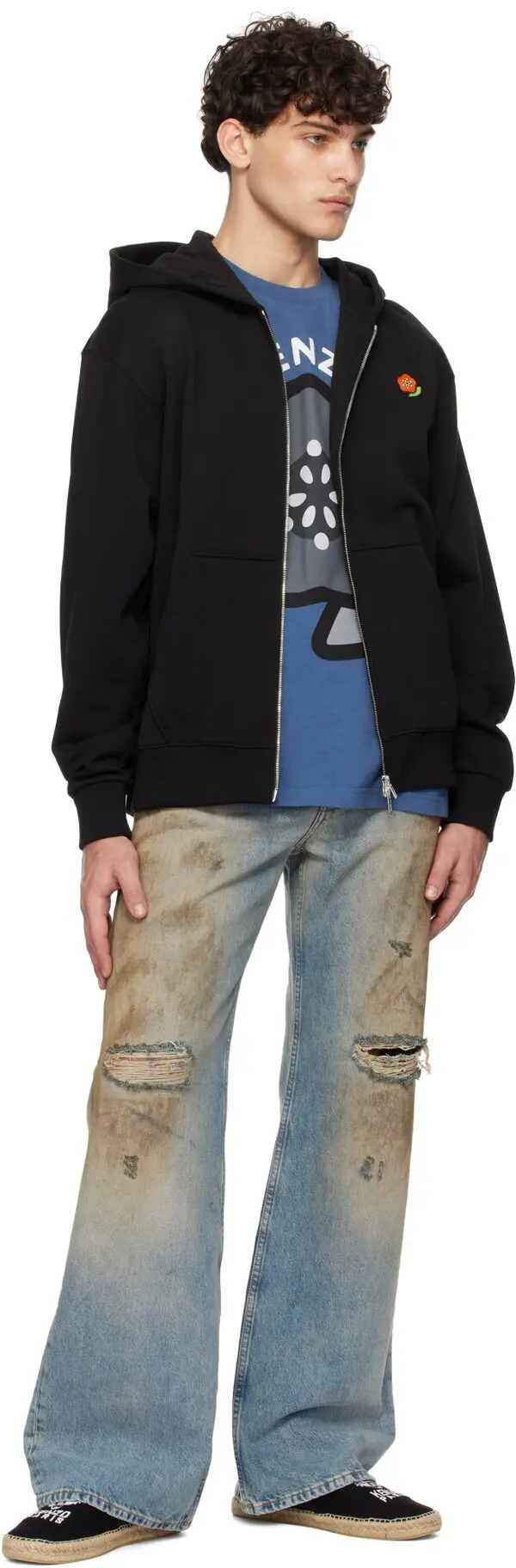 Kenzo Embroidered Zip-up Hoodie - Black