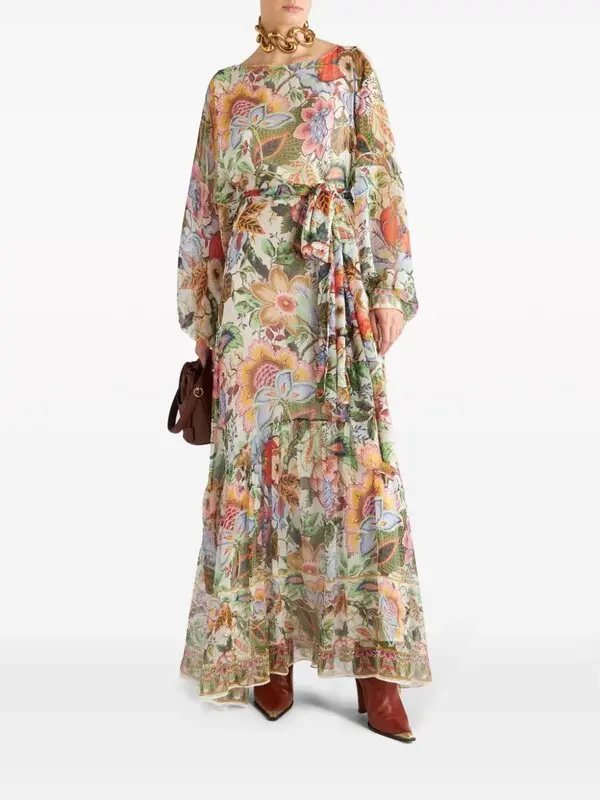 Etro Floral Print Long Sleeve Maxi Dress