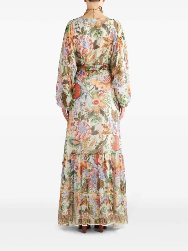 Etro Floral Print Long Sleeve Maxi Dress
