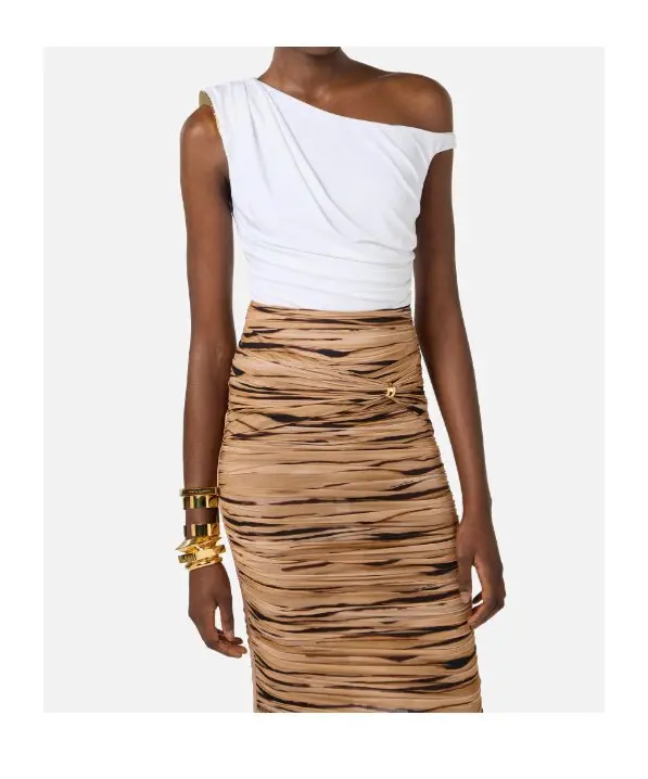 Elisabetta Franchi Draped One-shoulder Bodysuit Top