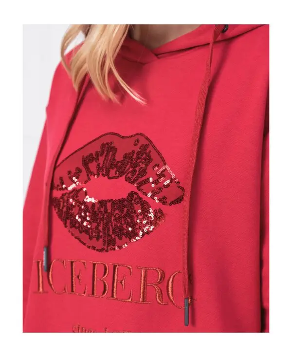 Iceberg Hooded Dress With Sequin Lips - Red