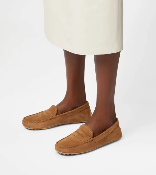 TOD'S Gommino Suede Slip-on Loafers - Brown