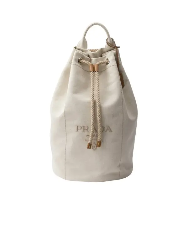 Prada Logo Embroidered Drawstring Backpack - Neutral Color