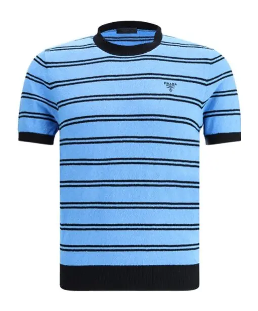 Prada Striped Crewneck Short-sleeve Sweater