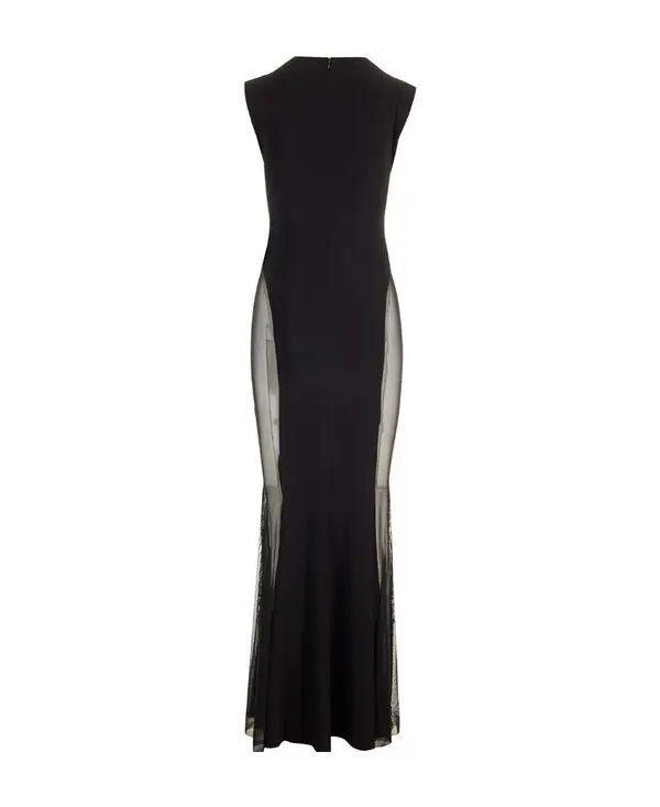 Norma Kamali Sleeveless Fishtail Gown With Translucent Mesh Panels