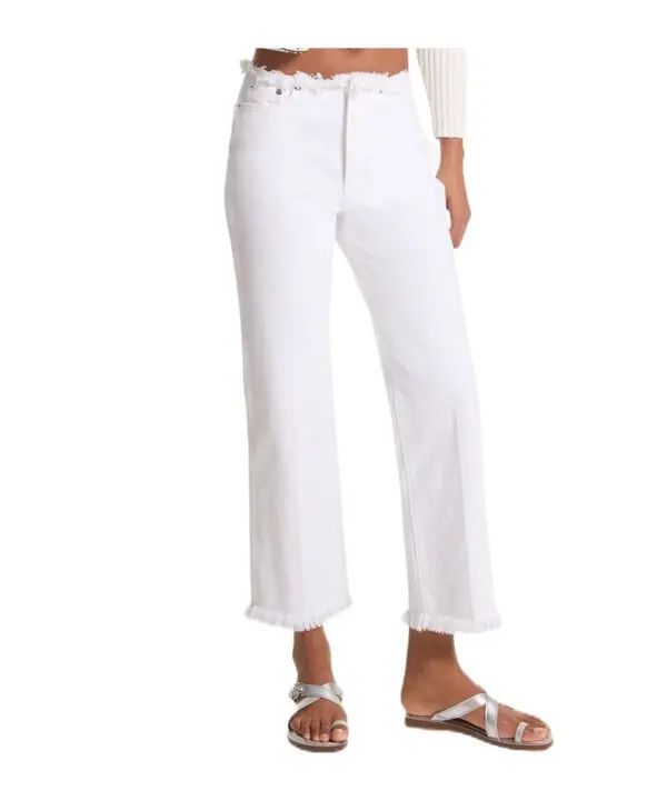 Michael Kors High Waist Frayed Hem Cropped Jeans - White