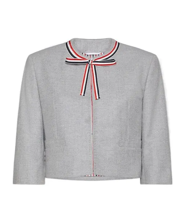 Thom Browne Cropped Flannel Jacket With Bow Detail