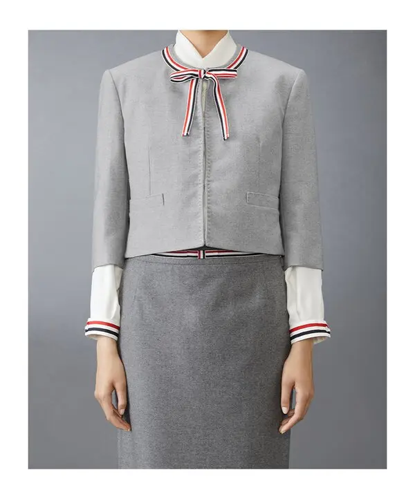 Thom Browne Cropped Flannel Jacket With Bow Detail