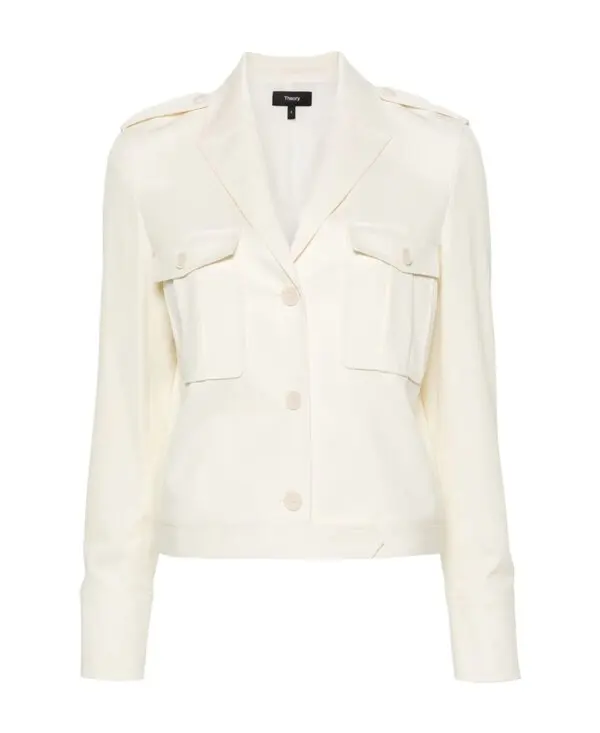 Theory Buttoned Cropped Jacket With Epaulettes And Buckle Cuffs - No