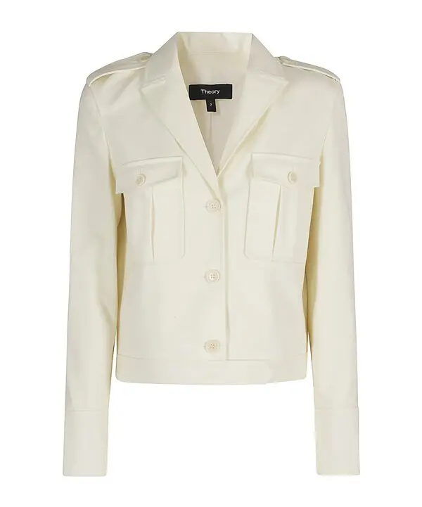 Theory Buttoned Cropped Jacket With Epaulettes And Buckle Cuffs - No