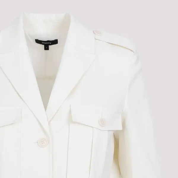 Theory Buttoned Cropped Jacket With Epaulettes And Buckle Cuffs - White