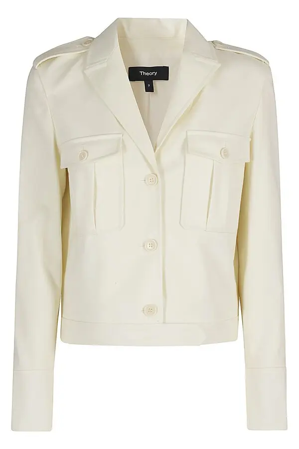 Theory Buttoned Cropped Jacket With Epaulettes And Buckle Cuffs - White